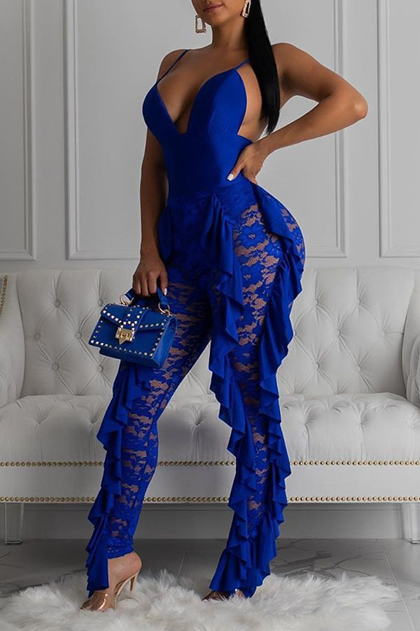 Lovely Sexy Patchwork Blue One Piece Jumpsuitlw Fashion Online For