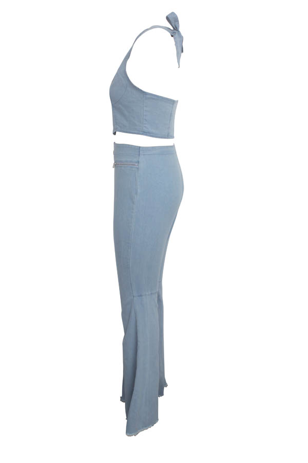 Lovely Chic Zipper Design Blue Two-piece Pants SetLW | Fashion Online ...
