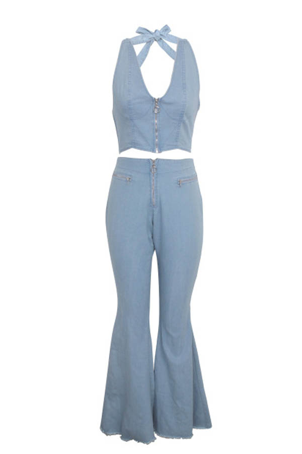Lovely Chic Zipper Design Blue Two-piece Pants SetLW | Fashion Online ...