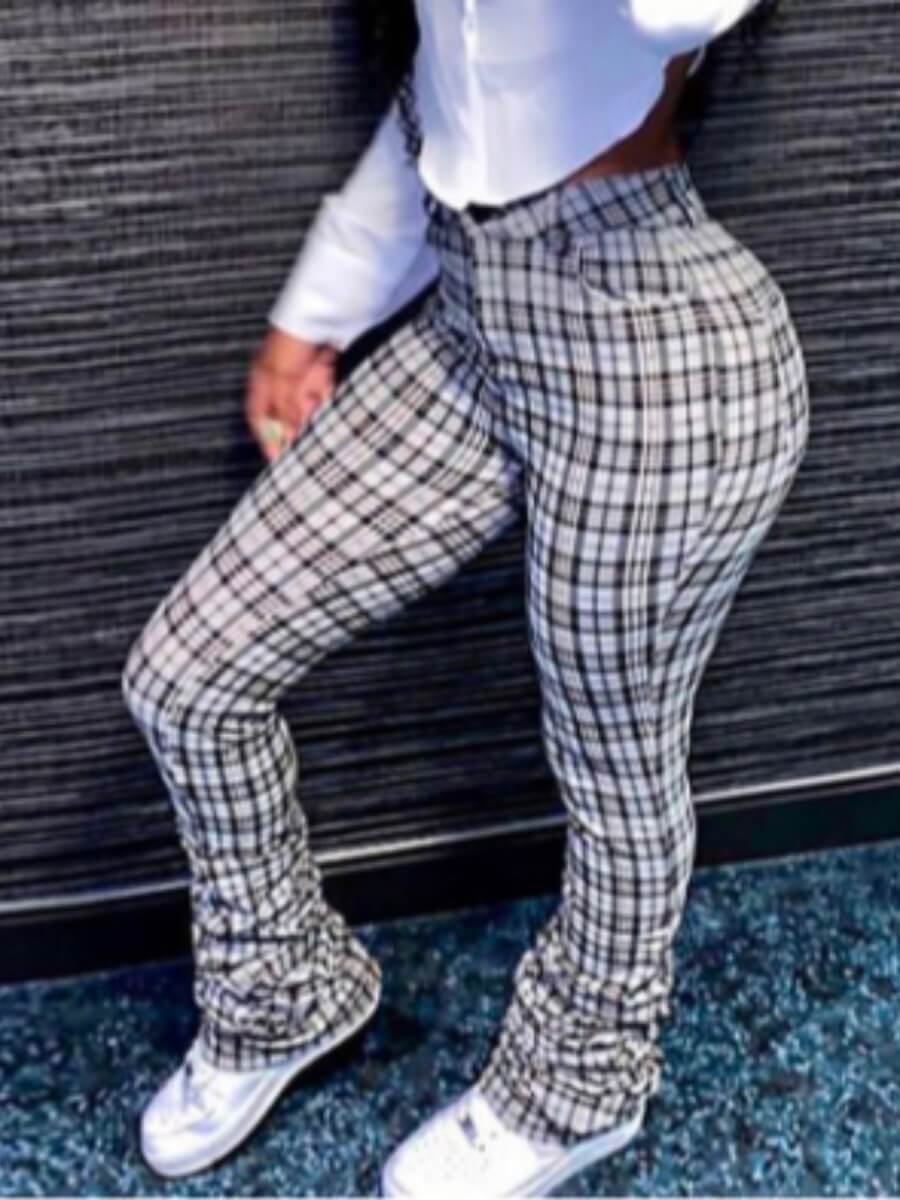 LW Trendy Grid Print Skinny Black And White Pants Sale | LovelyWholesale